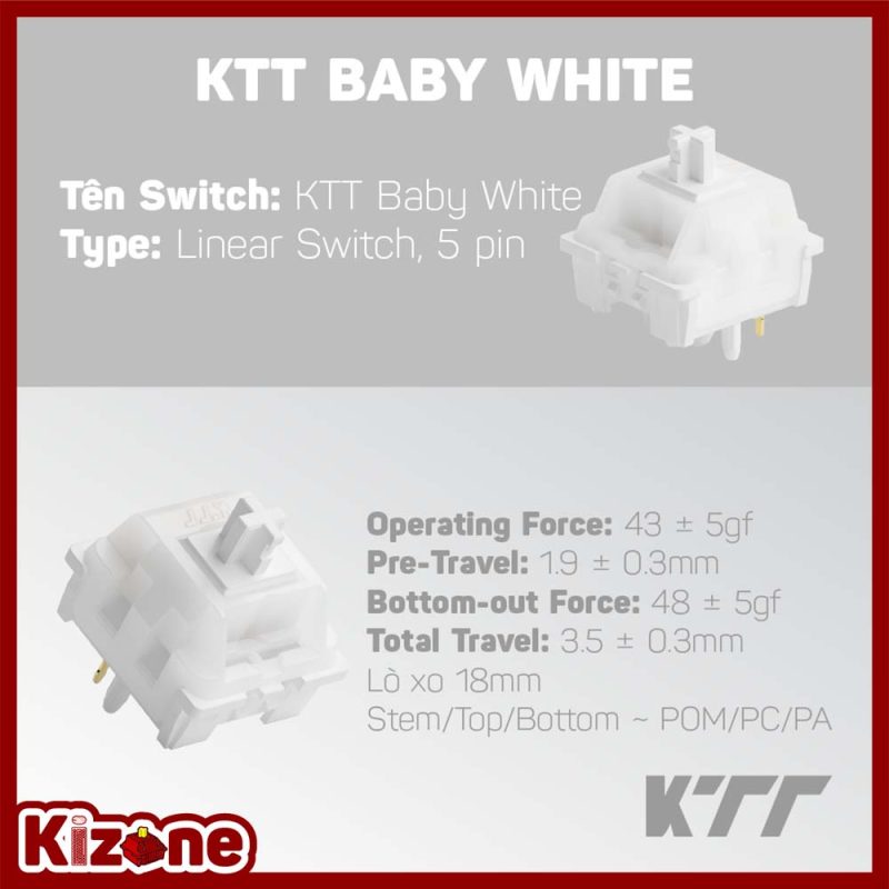 KTT Baby White (5 pin / 45 switch - Linear) - Kizone